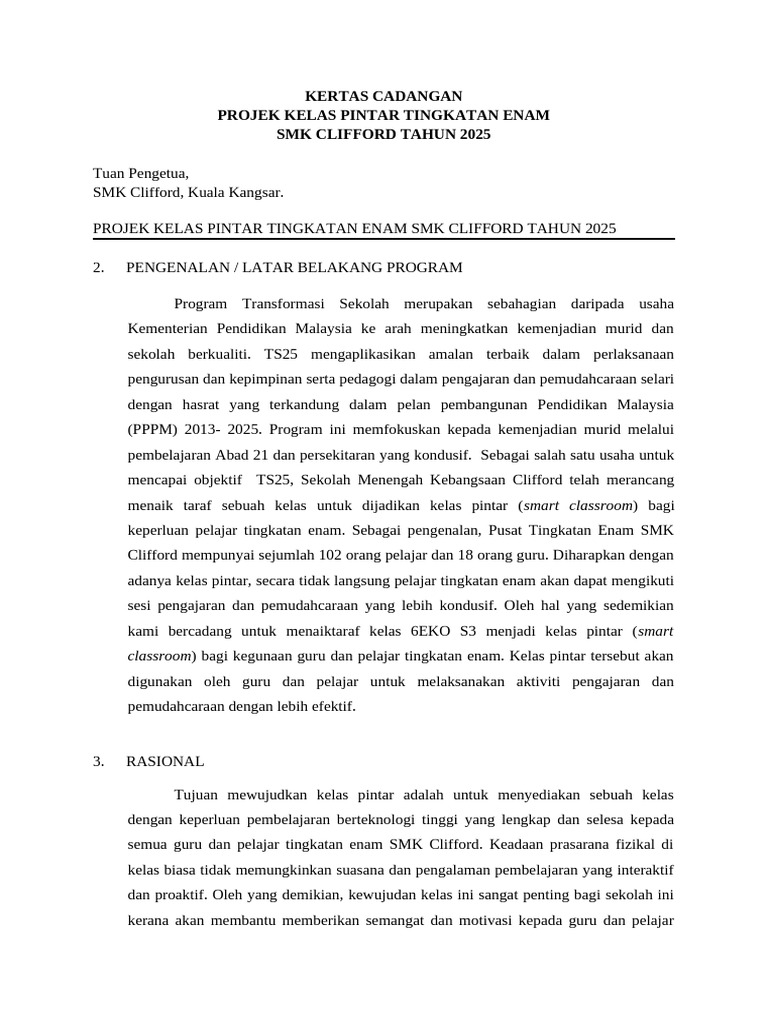 Kertas Kerja Smart Classroom 2025 | PDF