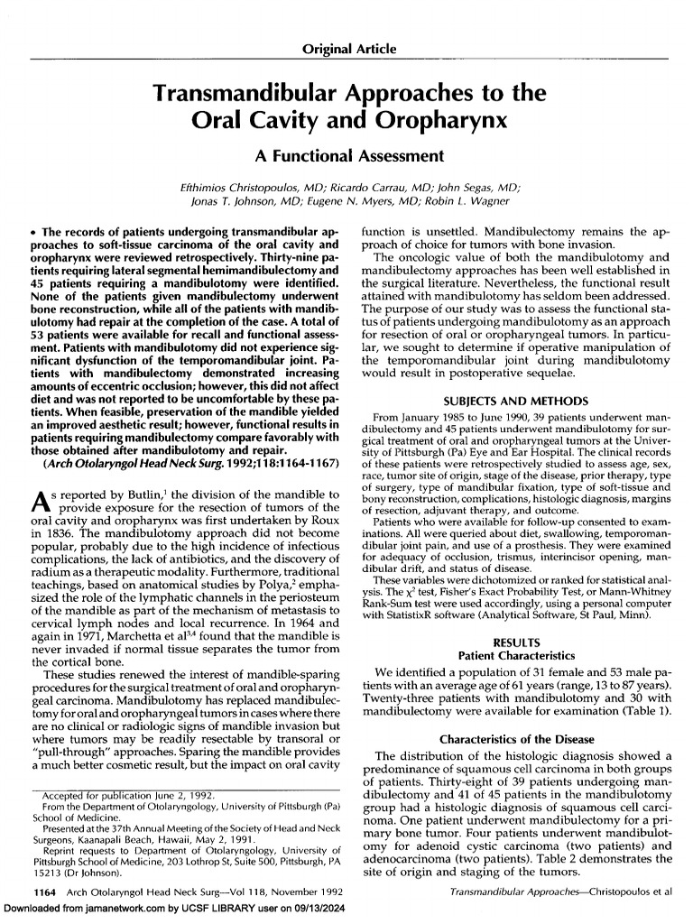 Christopoulos E, Carrau R, Segas J, Et Al. Transmandibular Approaches ...