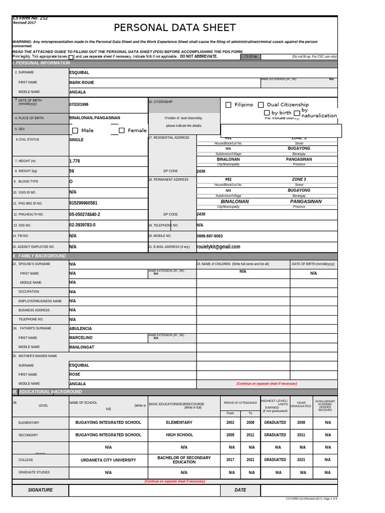 CS Form No. 212 Personal Data Sheet Revised | PDF | Justice | Crime ...