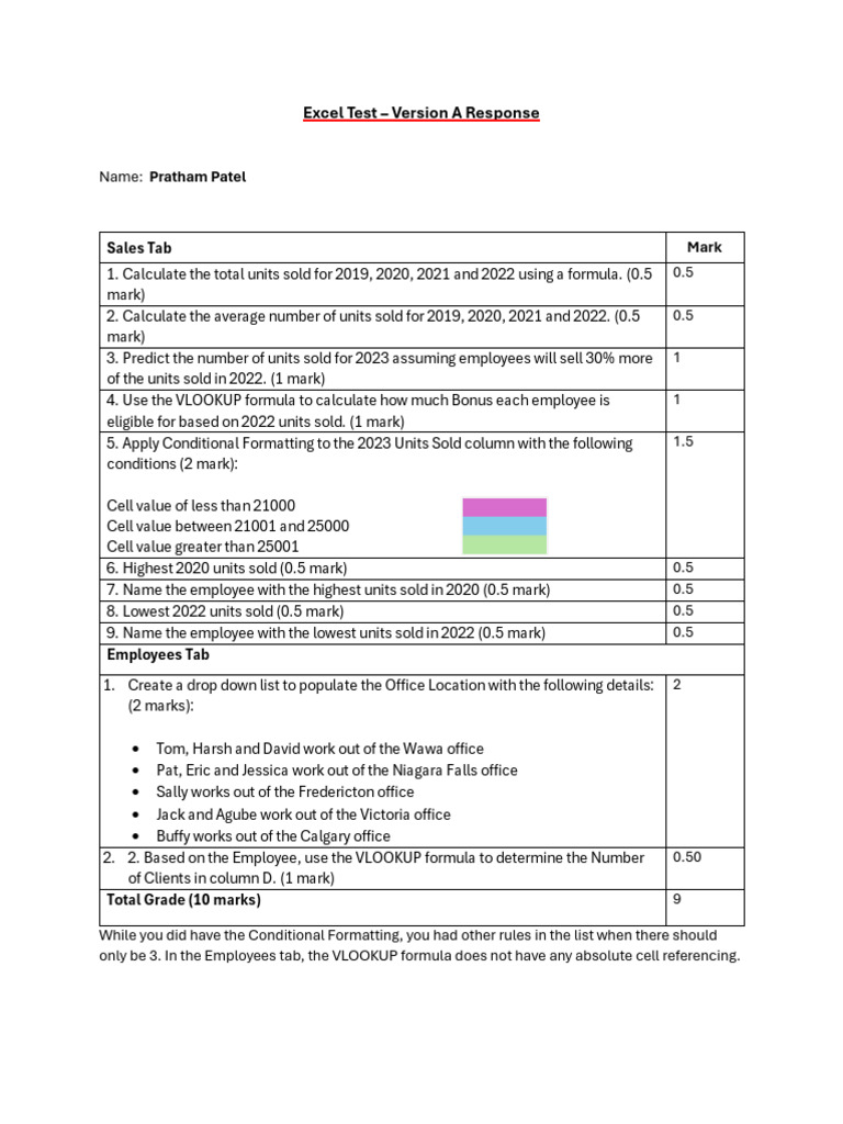 Excel Power User Test Results | PDF