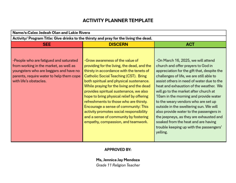 Activity Planner Template (6) | PDF