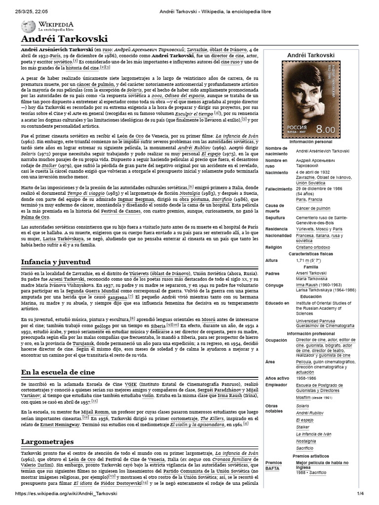 Nacimiento de Andréi Tarkovski | PDF