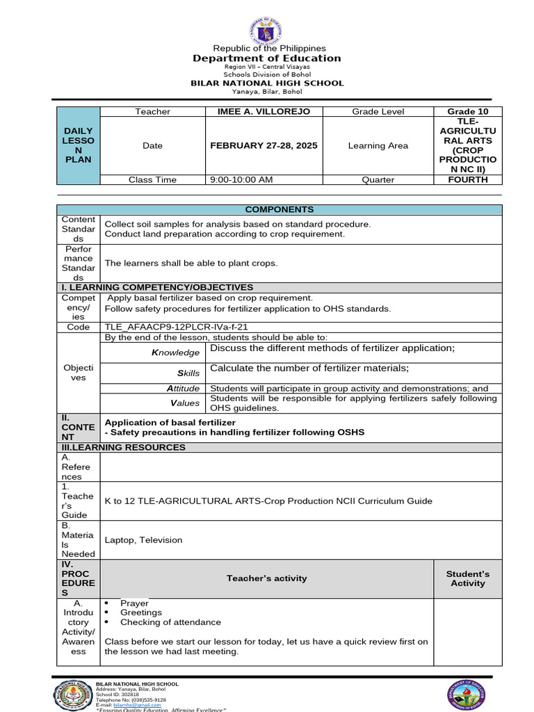 DLP of Application of Basal Fertilizer | PDF | Fertilizer | Manure