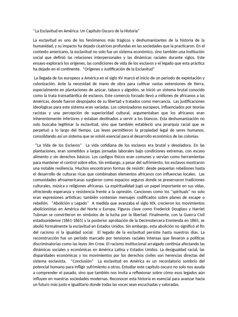 Esclavitud en América: Historia y Legado | PDF | Esclavitud | Racismo