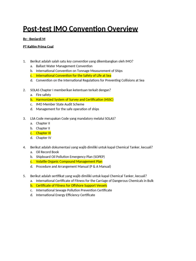 Ujian Pak Wawan-IMO Convention Overview by Beniardi M | PDF | Shipping