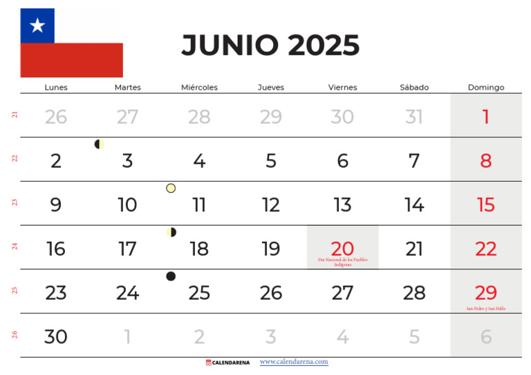 Calendario de junio 2025 con festivos | PDF