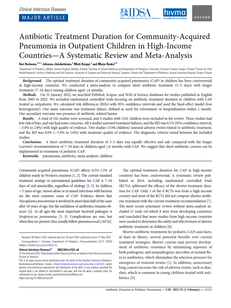 Antibiotic Treatment Duration For Community-Acquired Pneumonia in ...