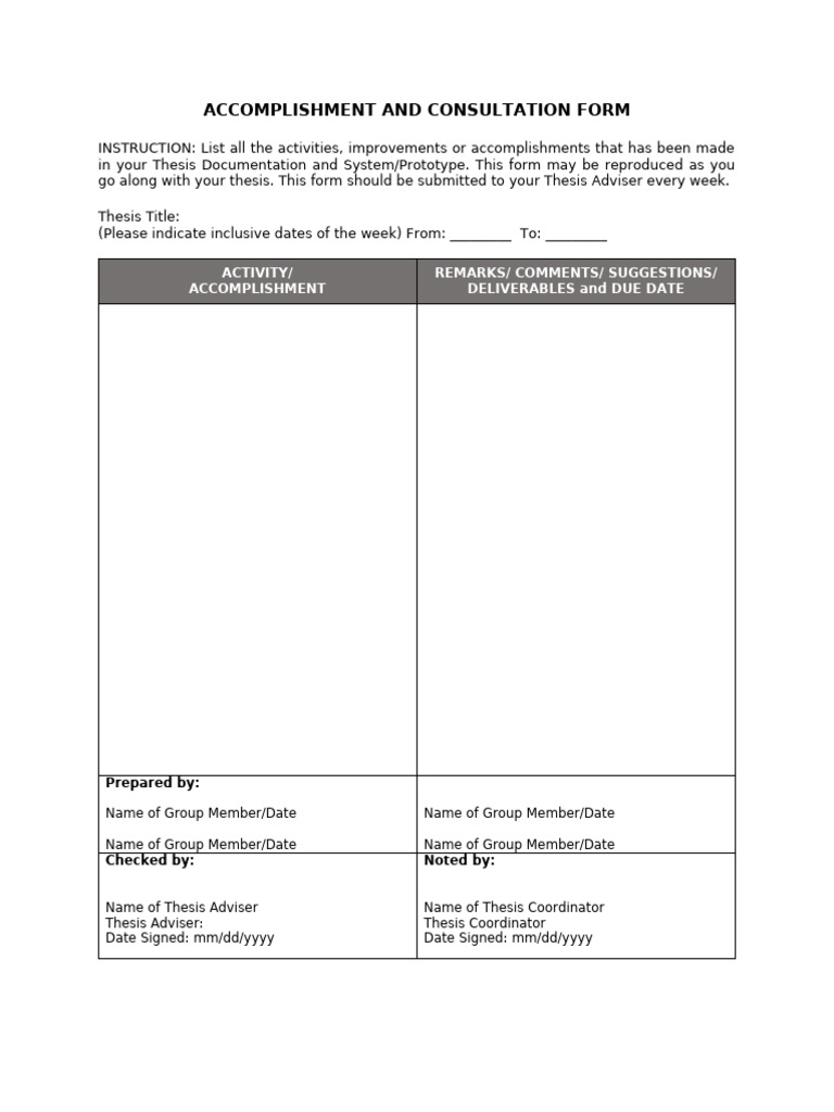 Accomplishment and Consultation Form | PDF