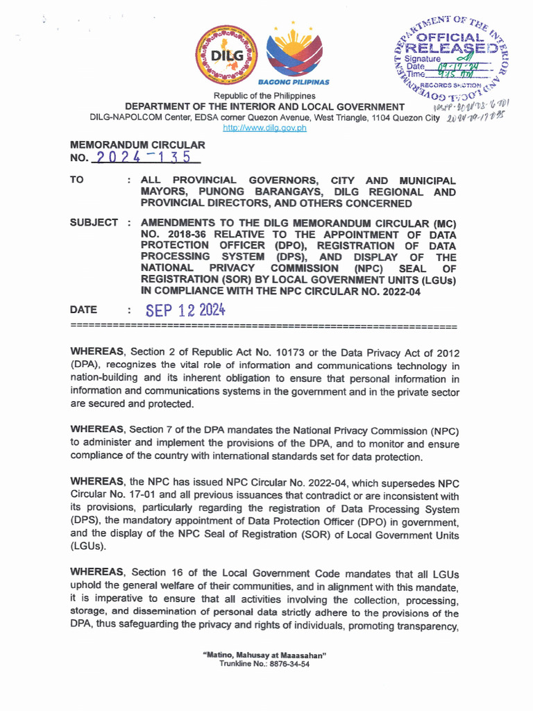 Dilg Memo Circular 2024-135-1 | PDF