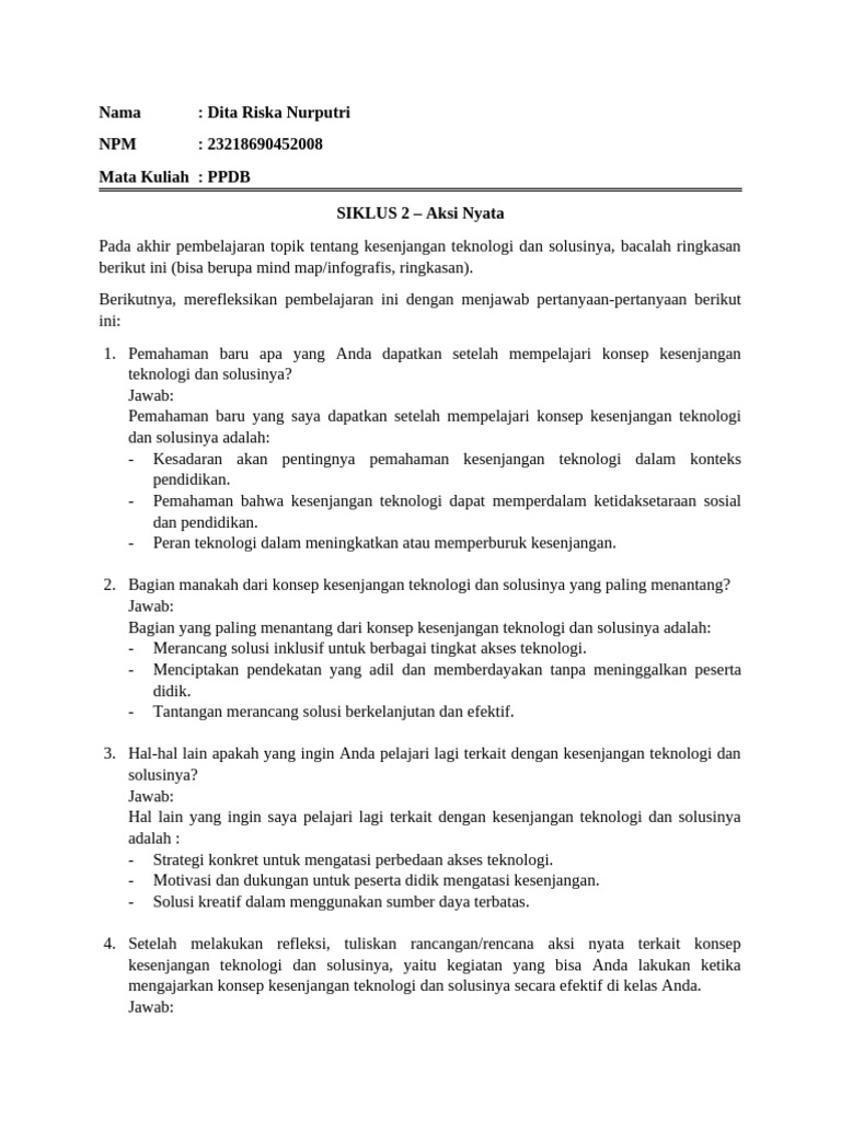SIKLUS 2 (Aksi Nyata) - Dita Riska N - PPDB | PDF