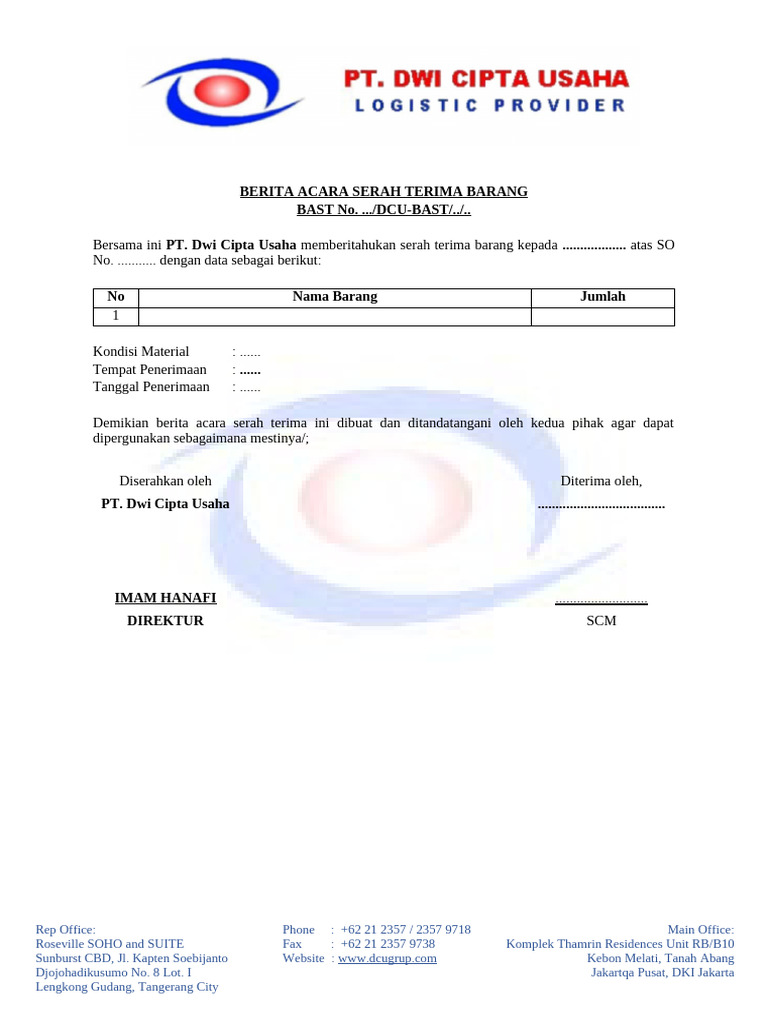 Berita Acara Serah Terima Barang | PDF