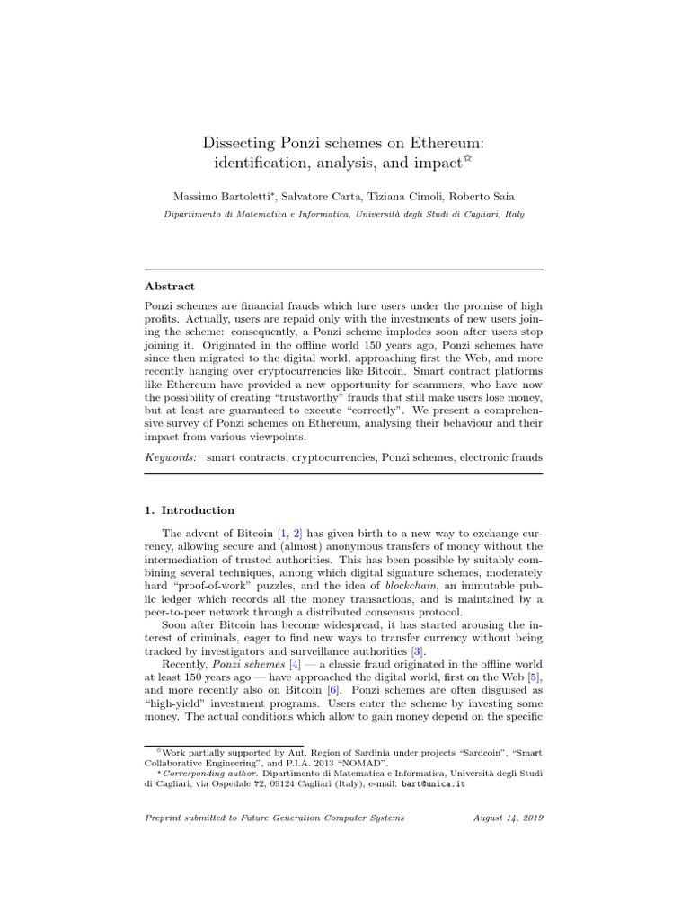 Dissecting Ponzi Schemes On Ethereum: Identification, Analysis, and Impact | PDF | Ponzi Scheme ...