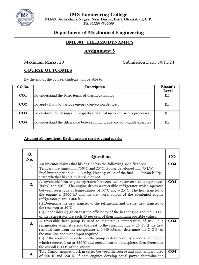 ASSIGNMENTS 3 Thermodynamics | PDF | Heat | Temperature