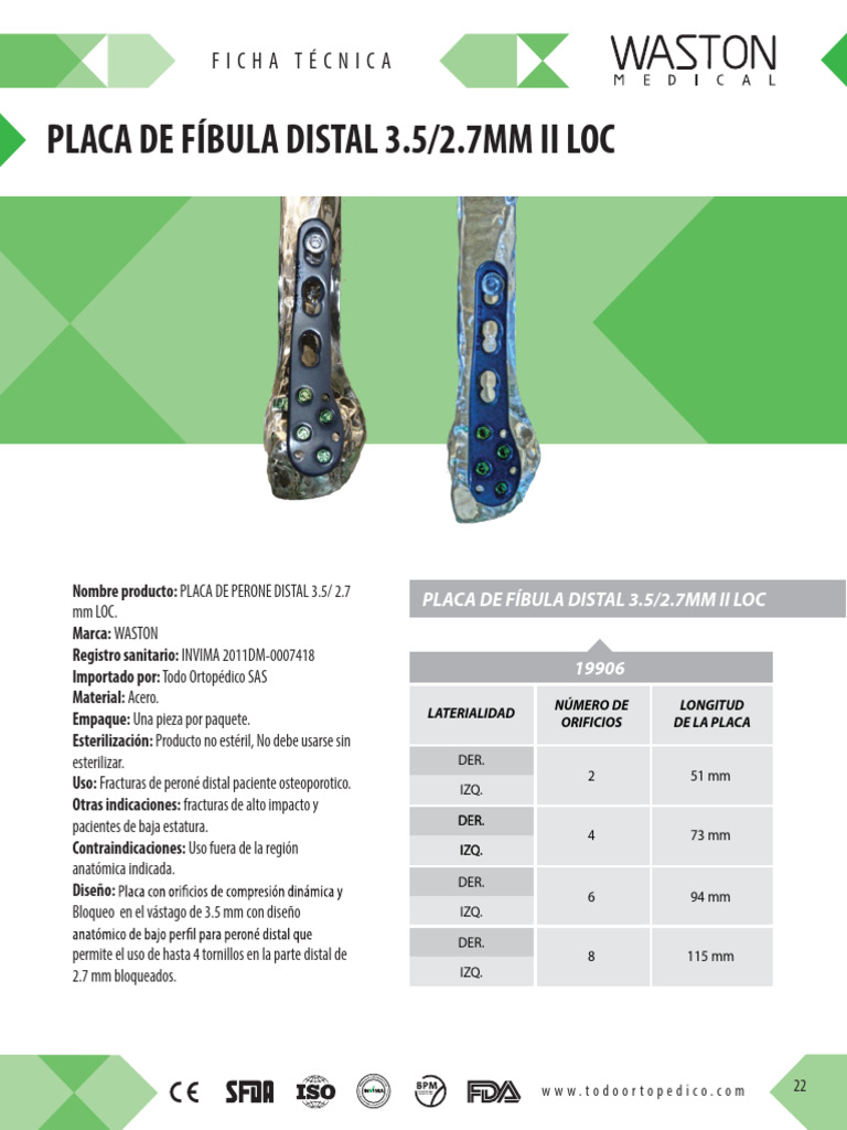 Placa de Fíbula Distal 3.5/2.7 mm LOC | PDF
