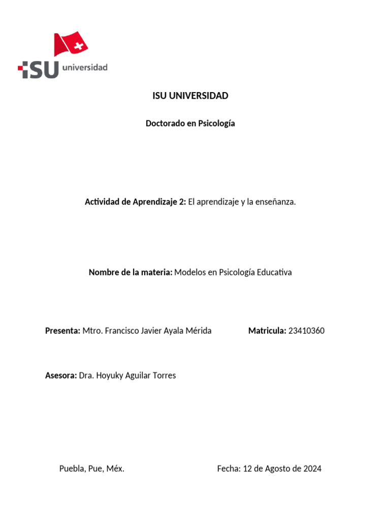 2 Actividad de Aprendizaje 2 El Aprendizaje y La Enseñanza | PDF | Aprendizaje | Sicología