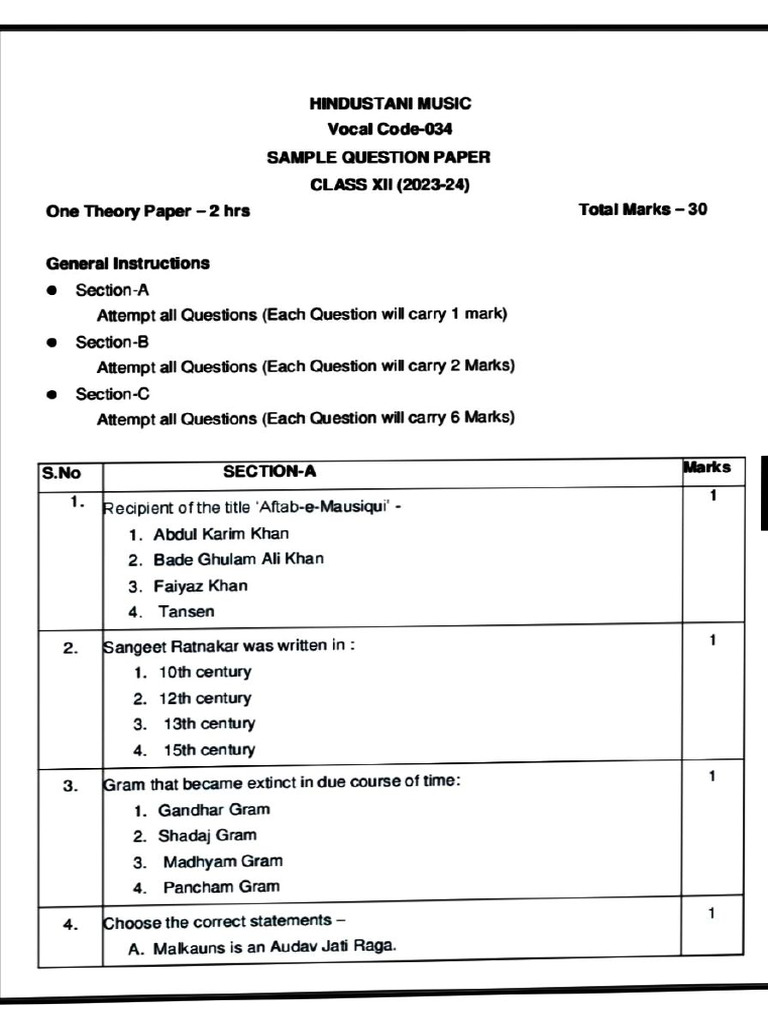 Sample Paper of Music Final Exam | PDF