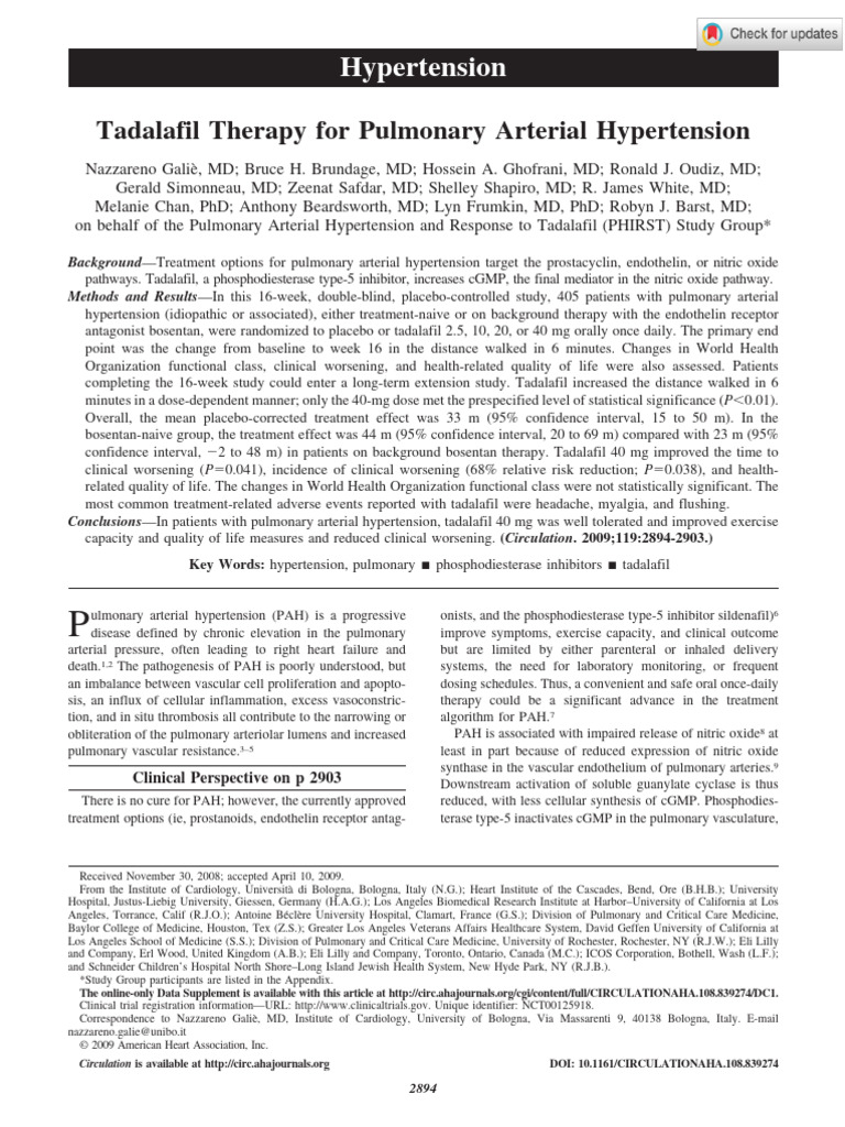 Tadalafil for Pulmonary Hypertension Treatment | PDF | Medical ...