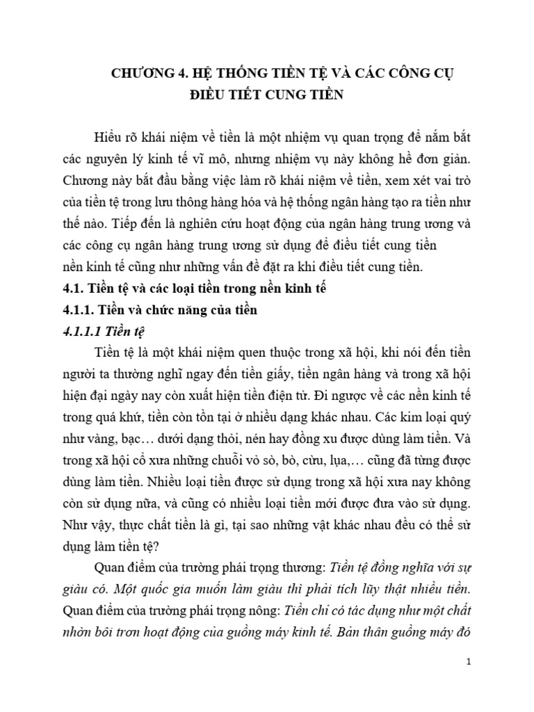 CHƯƠNG 4. Hệ Thống Tiền Tệ Và Các Công Cụ NHTW Sử Dụng Điều Tiết MS | PDF