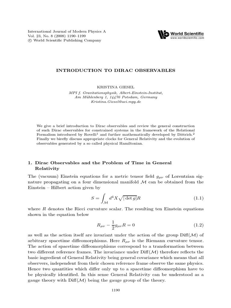 (Giesel) Introduction To Dirac Observables | PDF | Gauge Theory | Special Relativity