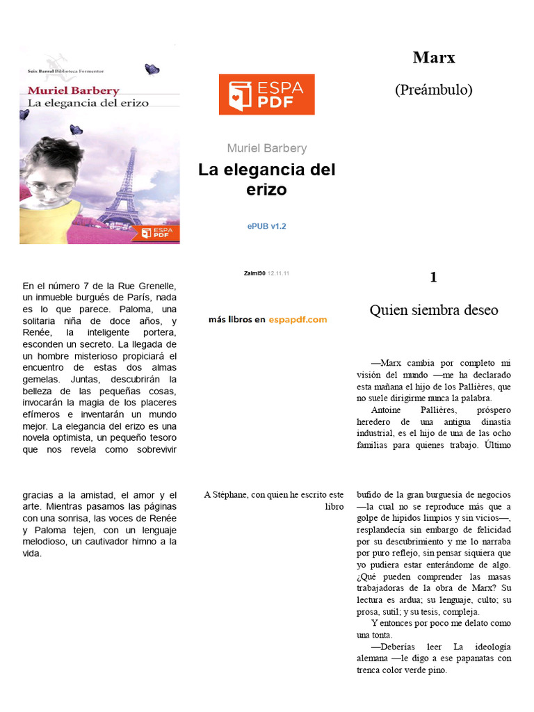 La Elegancia Del Erizo PDF Vertical | PDF | Amor | Verdad