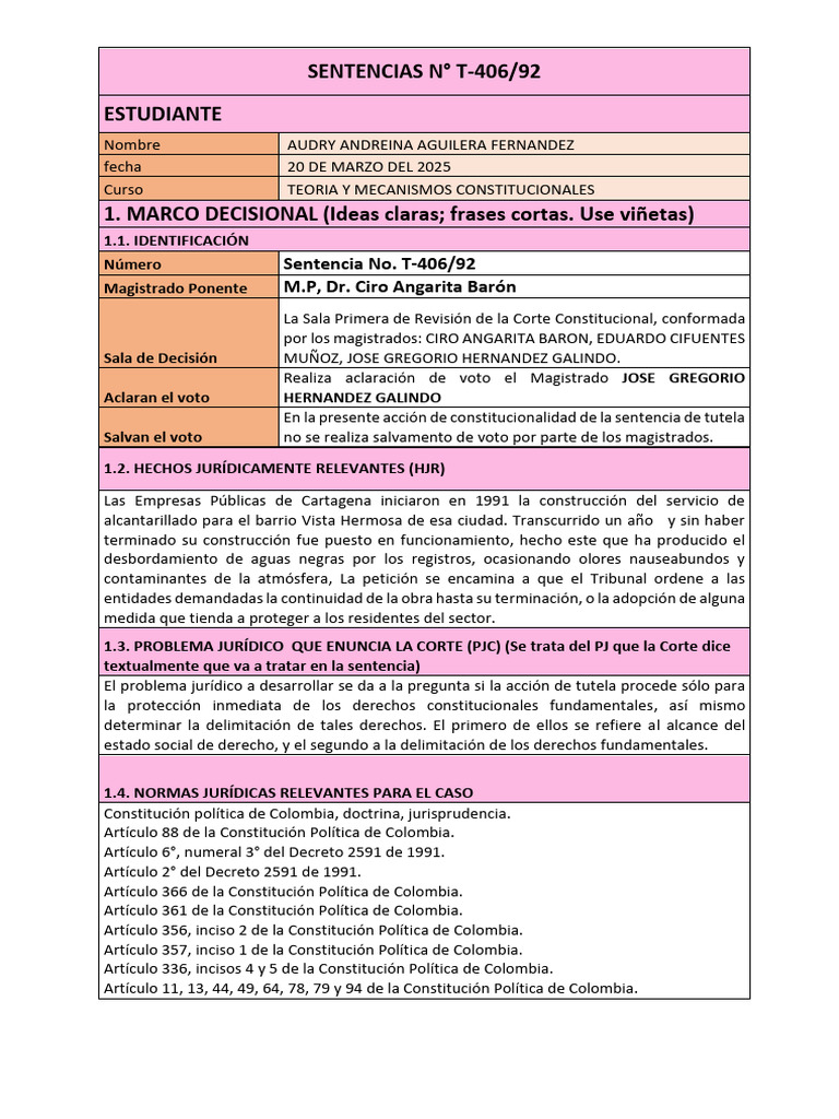 Sentencia T-406 92A | PDF | Caso de ley | Juez