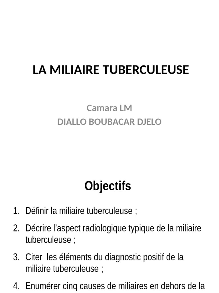 Milière tuberculeuse : diagnostic et enjeux | PDF | Tuberculose ...