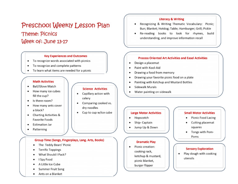 Printable Preschool Weekly Lesson Plan Template2 | PDF