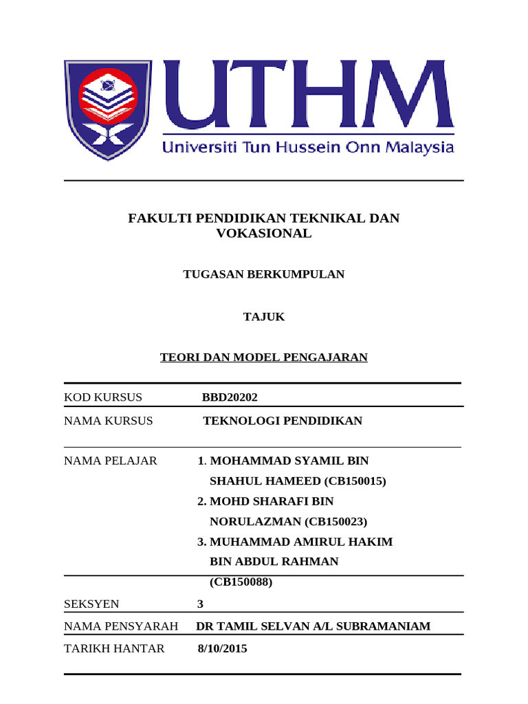 Muka Depan Assignment Uthm | PDF