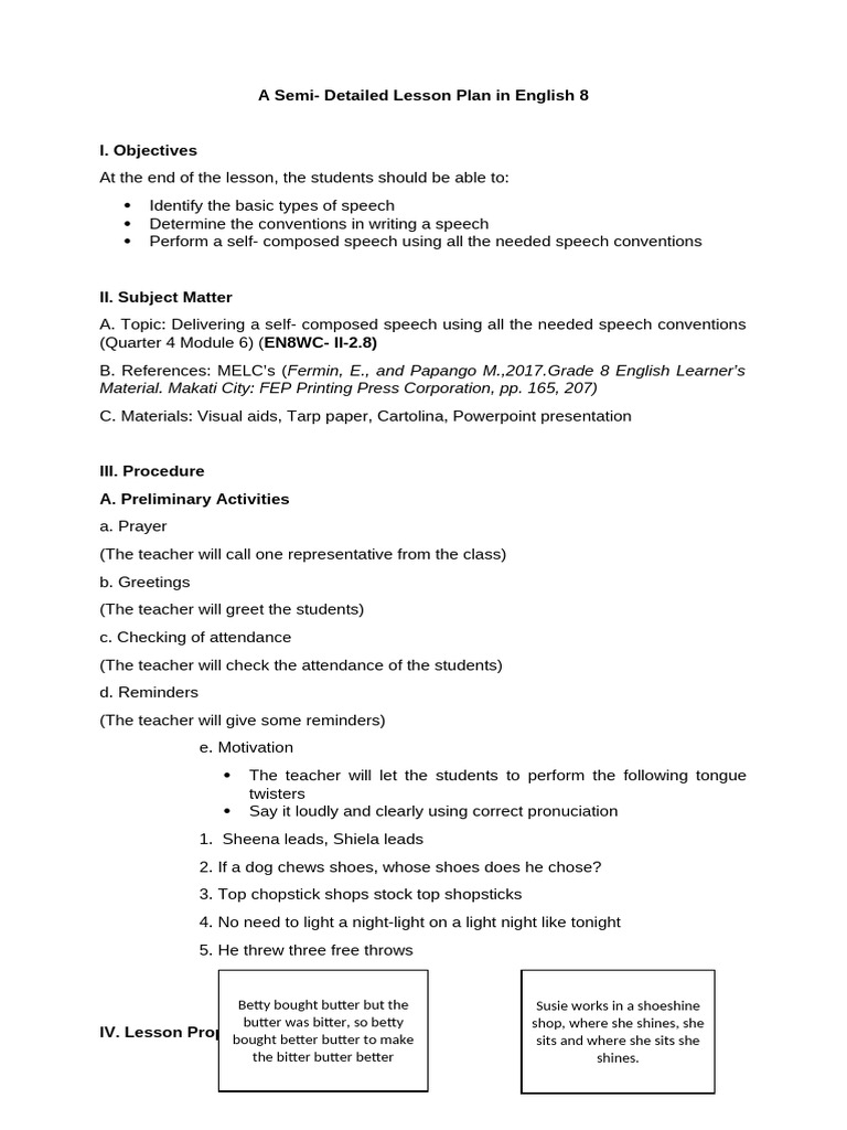 English 8 Lesson Plan S.Y 25 | PDF | Speech | Accent (Sociolinguistics)