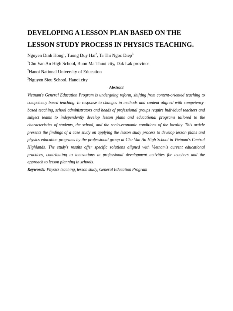 DEVELOPING A LESSON PLAN BASED ON THE LESSON STUDY PROCESS IN PHYSICS ...