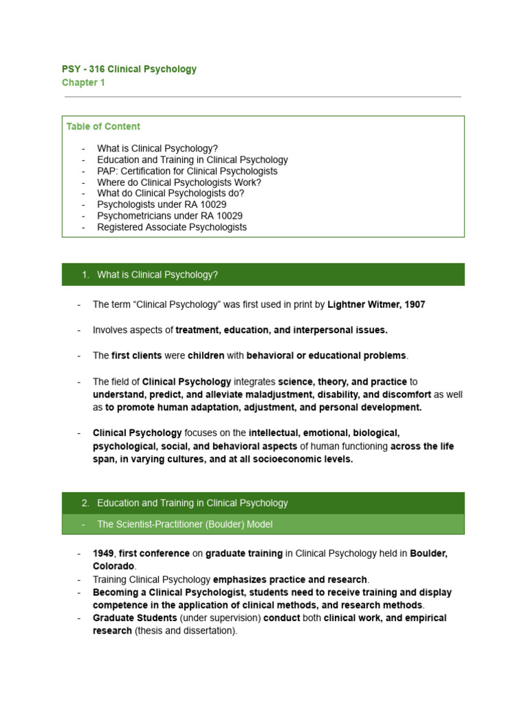 (Trans) Psy 316 Chapter 1 2 | PDF | Clinical Psychology | Psychologist