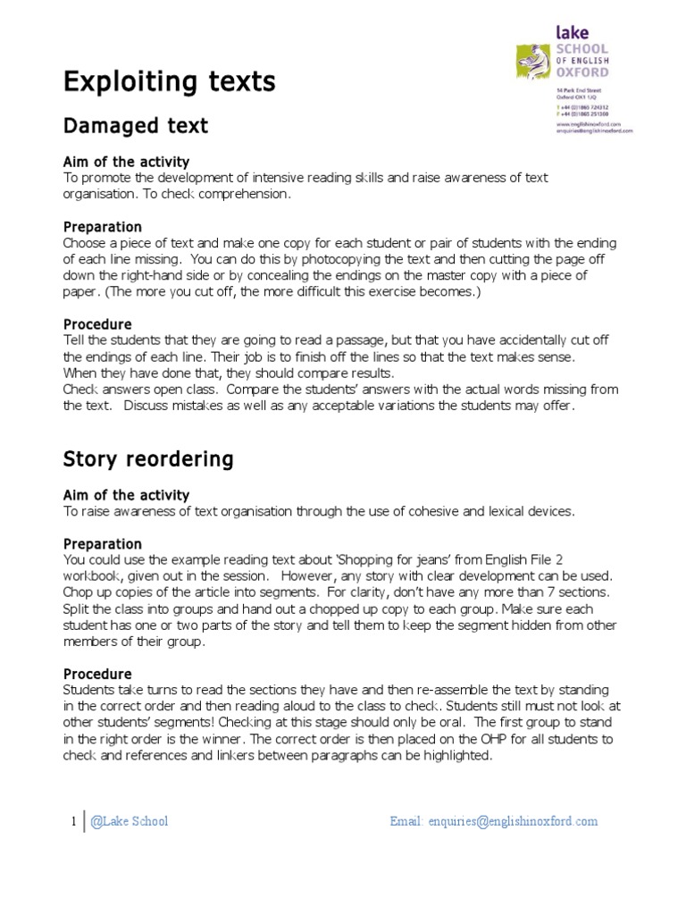 Engaging ESL Reading Activities | PDF | Reading (Process) | Reading ...