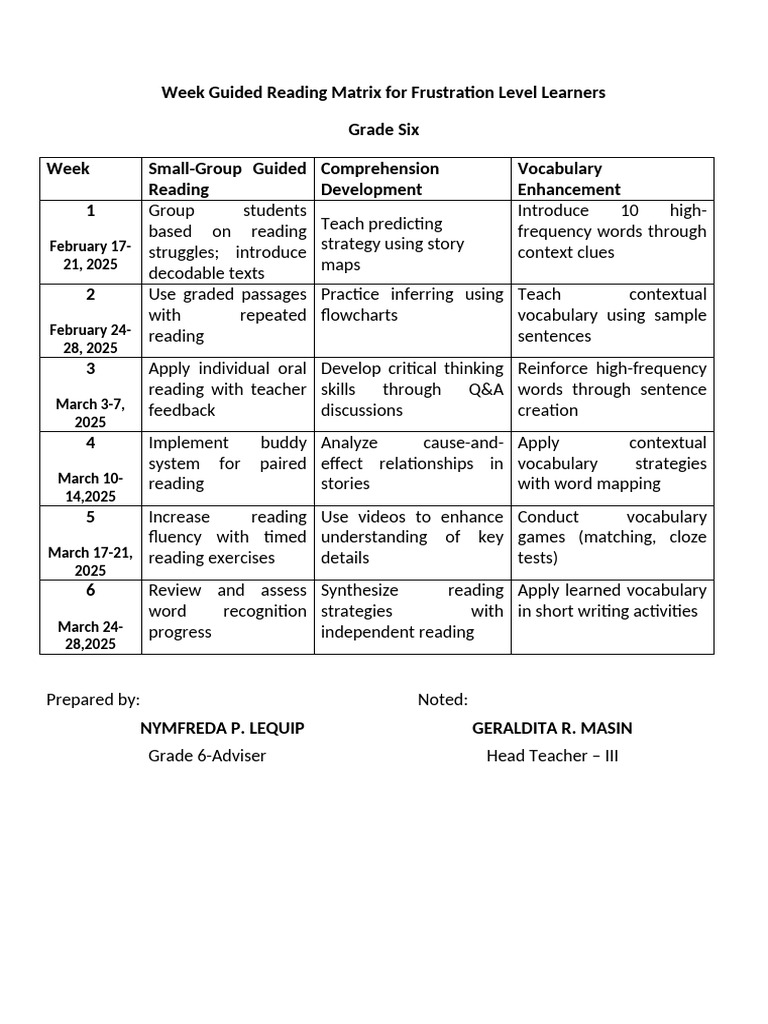 Catch-Up Plan For Reading - Matrix | PDF