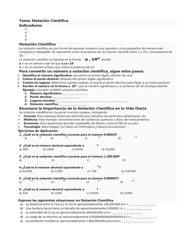 Notación Científica: Conceptos y Ejercicios | PDF | Matemáticas ...