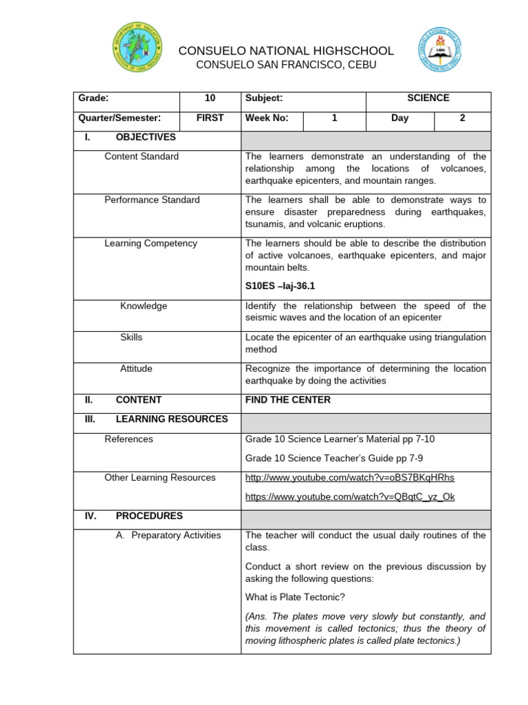 G10 - 1QTR - Week1 - Day3 Pabalinas | PDF | Seismology | Earthquakes