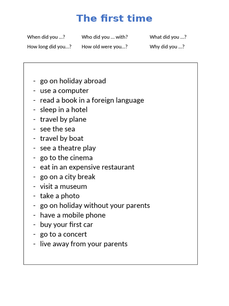 Speaking Activity the First Time Conversation Topics Dialogs 79123 | PDF