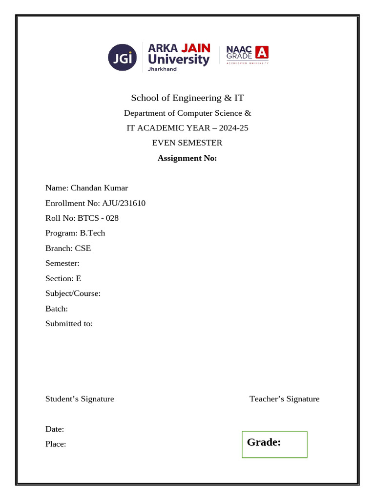 Assignment Front Page | PDF