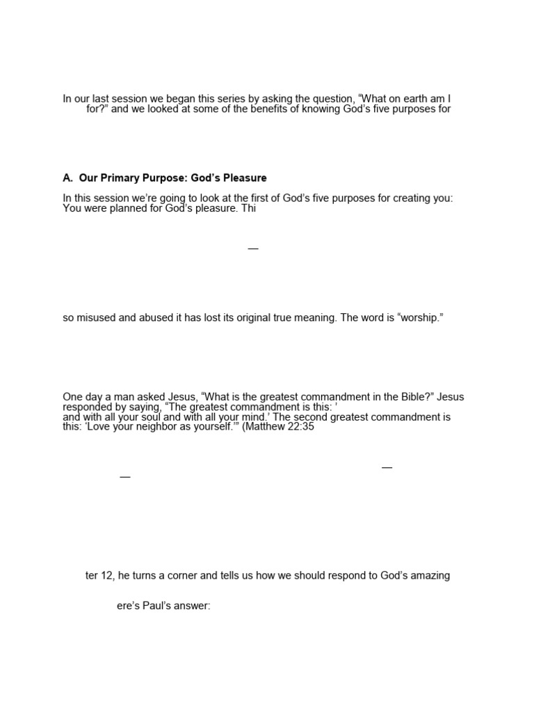 Worship: Your Life's Primary Purpose | PDF | Jesus | Worship