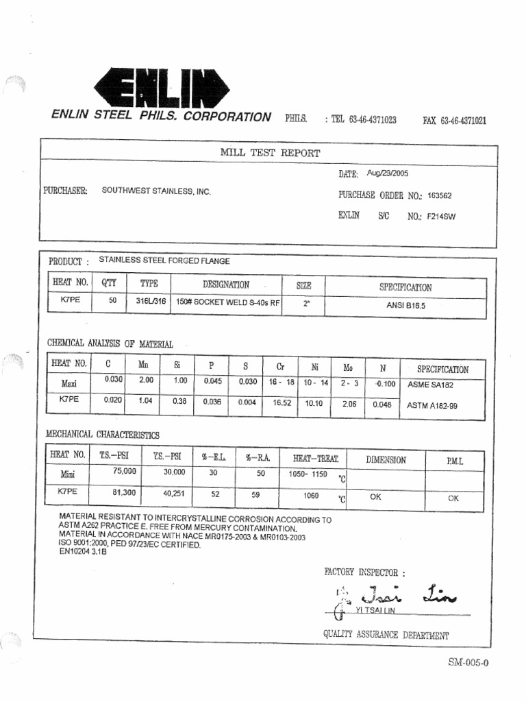 Secc. 4 Material Test Report Parte 2 | PDF