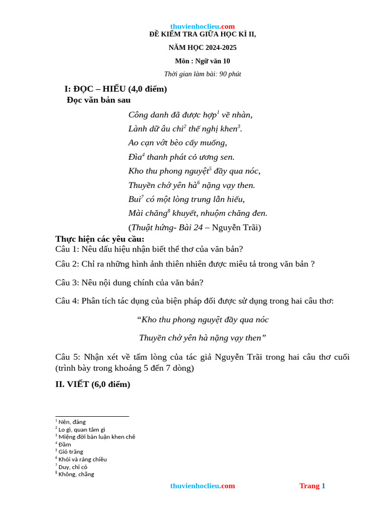 De Kiem Tra Giua HK2 Ngu Van 10 KNTT Nam 24 25 | PDF