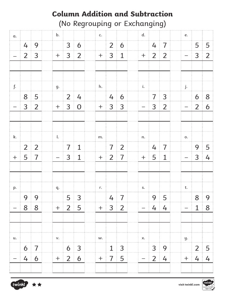 Addition and Subtraction Without Regrouping | PDF