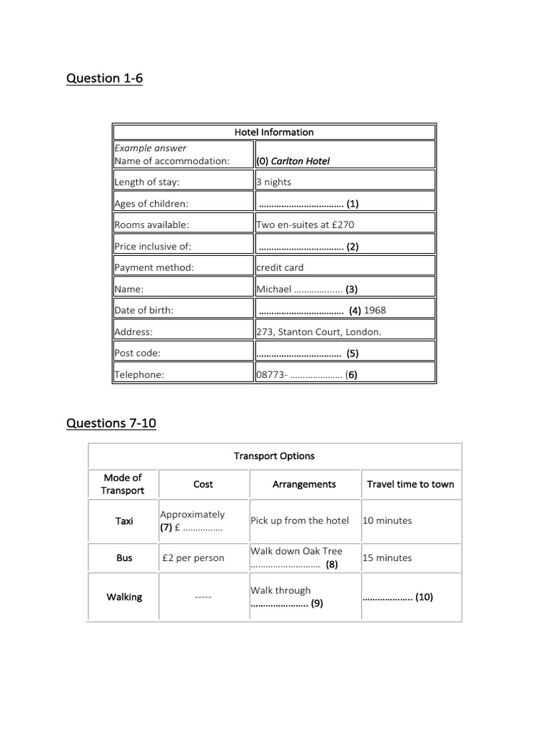 Hotel Reservation Listening Guide | PDF