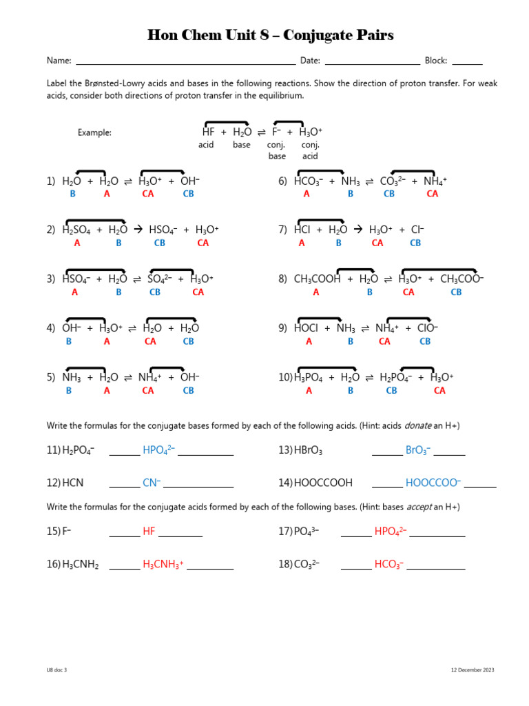 Unit 8 - Doc 3 - Conjugate Pairs ANSWER KEY | PDF