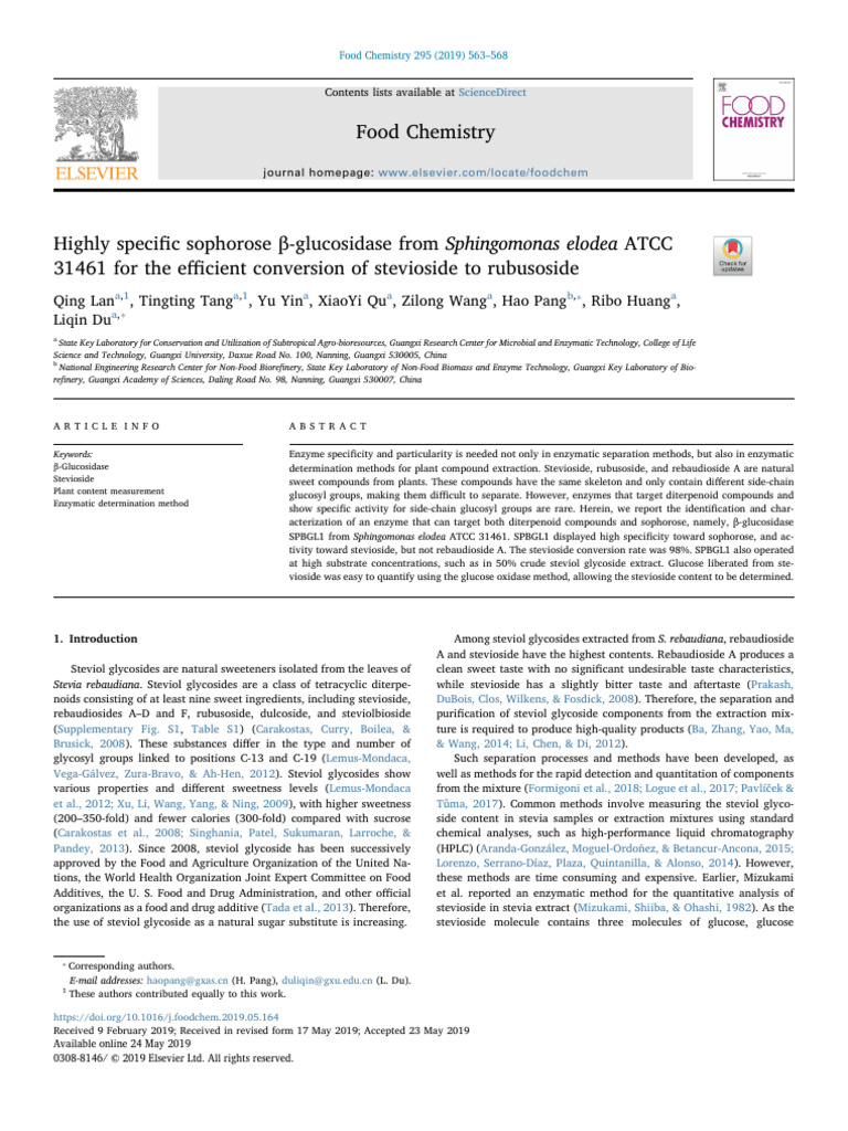 Sophorose β-Glucosidase for Stevioside Conversion | PDF | Hydrolysis ...