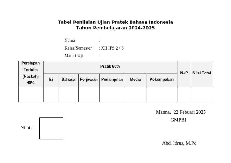 Penilaian Uprak Bahasa Indonesia 2024-2025 | PDF