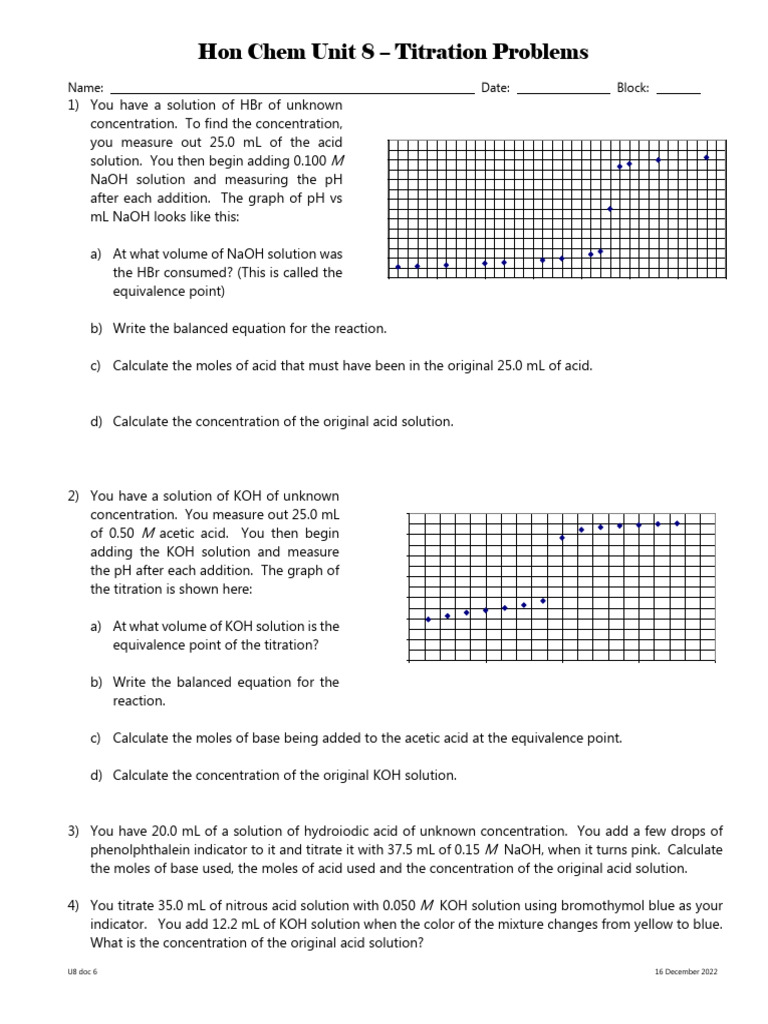 Unit 8 - Doc 6 - Titration Problems | PDF | Titration | Chemistry