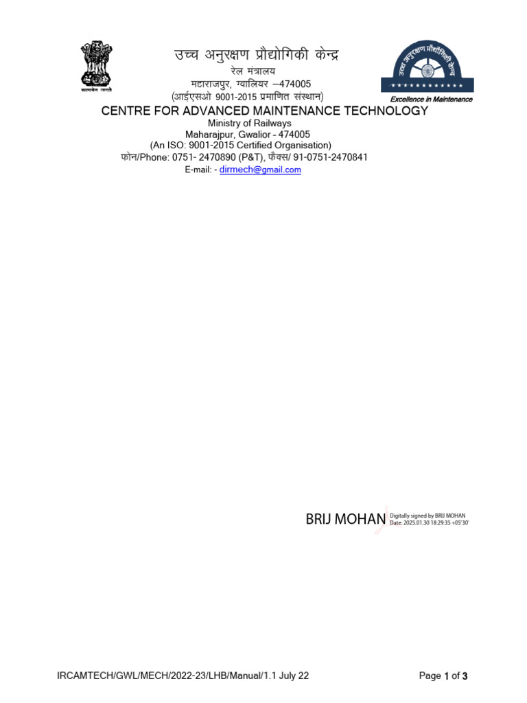 LHB Maintenance Manual Correction Slip 7 | PDF | Rail Transport ...