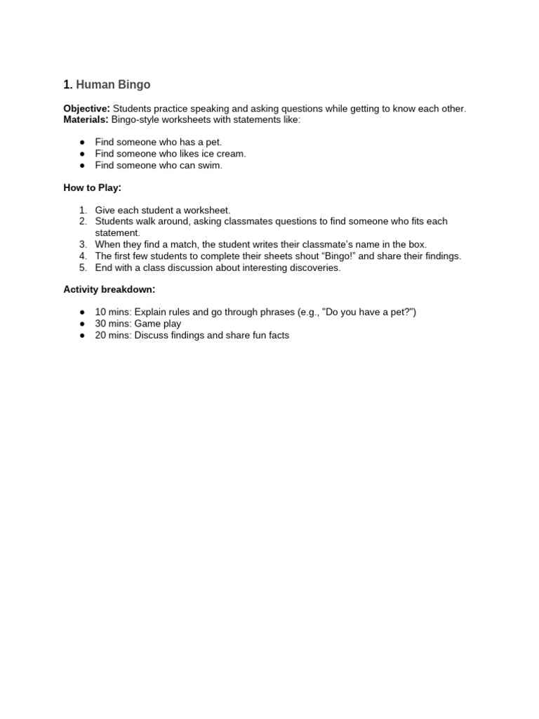 First Week Activities Level 2 | PDF