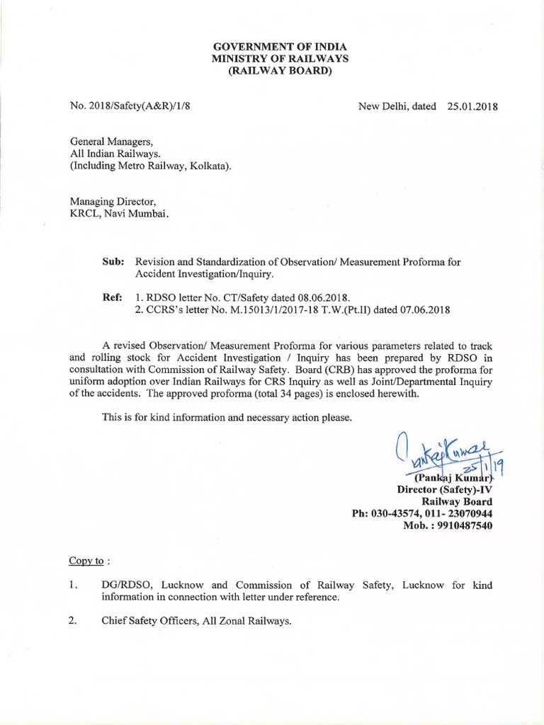 Letter of Measurement Proforma For Accident Inquiry | PDF