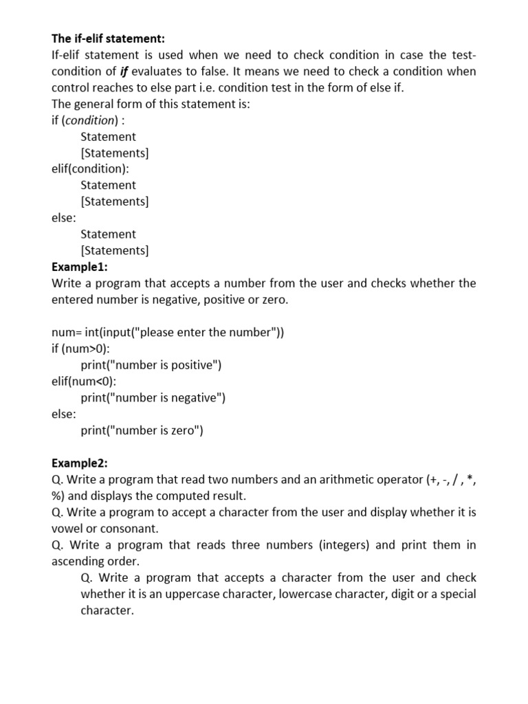 If Elif Statement | PDF